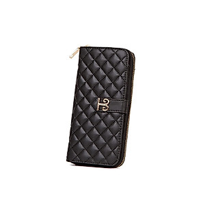 Women's Large Capacity Bifold Wallet | 9 Card Holder and ID Window | Quilted Design Soft Textured Zipped Handbag for Women | Vegan Leather Purse (Black)