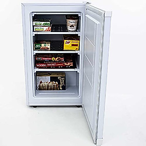 Avanti VF306 Compact Upright Freezer with 3 Metal Shelves, Adjustable Temperature Control, Flush-Back Design Perfect for Homes, Garages, Basements, White