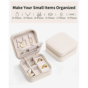 Vlando Small Travel Jewelry Box Organizer - Display Case for Girls Women Gift Rings Earrings Necklaces Storage with Mirror Milky white