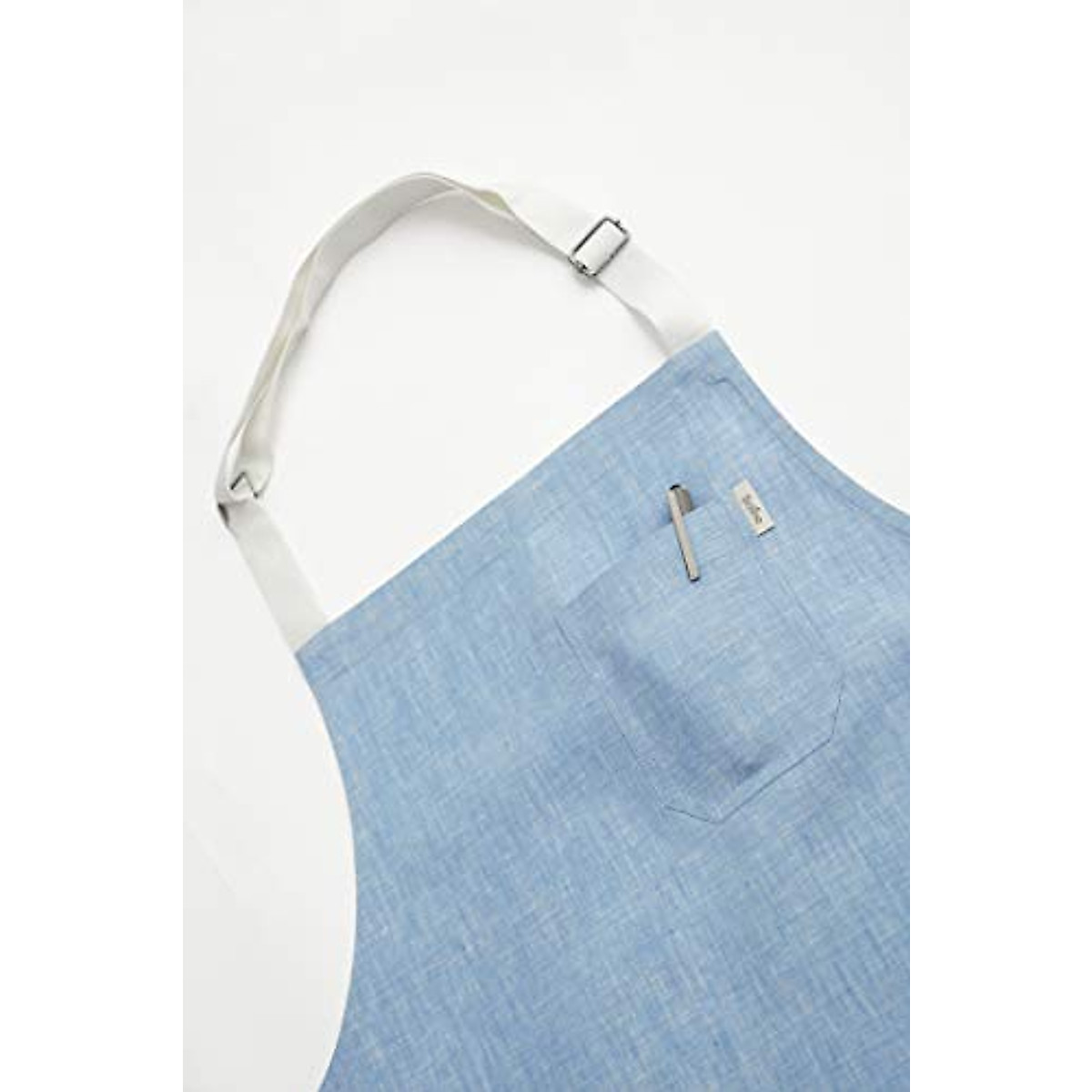 Solino Home Linen Kitchen Apron – 100% Pure Linen Bib Apron for Men & Women with front Pockets – Light Blue, Handcrafted from European Flax
