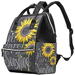 LORVIES Sunflowers You are My Sunshine Diaper Bag Backpack, Large Capacity Muti-Function Travel Backpack
