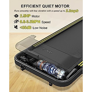 AKSO Walking Pad Under-Desk Treadmill, 300lbs Capacity, Quiet 3.8mph, LED Display Remote Control &APP, Portable Mini Desk Treadmill for Home Office Small Apartment