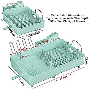 ADBIU Large Dish Drying Rack with Drainboard Set（12.8" - 20"） Expandable Compact Dish Drainer, 1 Piece Cyan