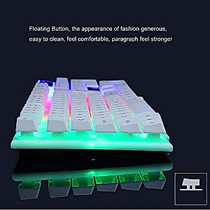 SUImeito Gaming Keyboard GT300 Colorful LED Illuminated Backlit USB Wired PC Rainbow Gaming Keyboard Mouse Set (White)