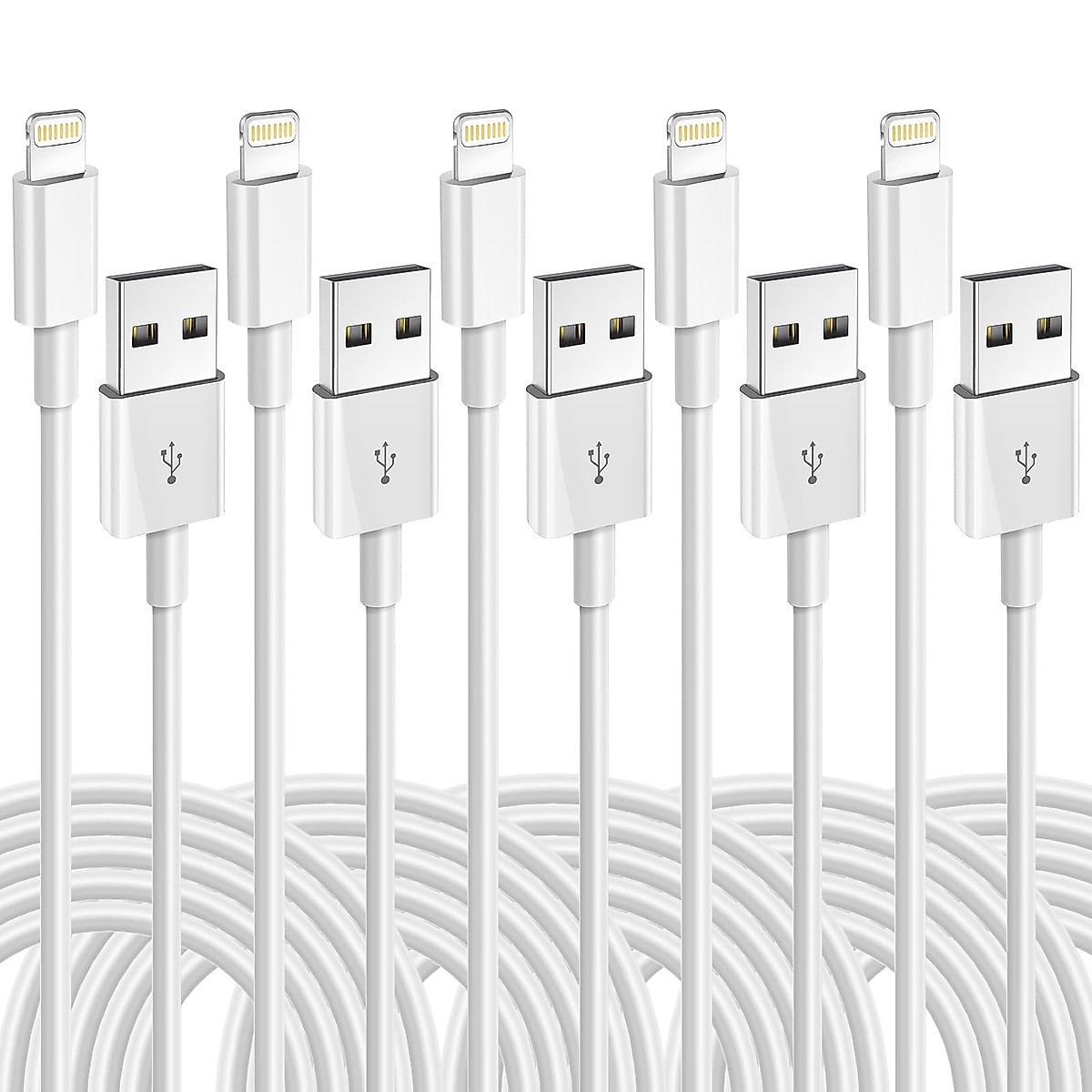 Eettvekd 5Pack(3/3/6/6/10FT) Lightning Cable Fast Charging Cable MFi Certified Original iPhone Charger Cord Compatible for iPhone 14/13 mini/13/12/11 Pro MAX/XR/XS/8/7/Plus/6S/SE/iPad-White