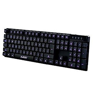 FOME ajazzkeyboard1 A-Jazz Cyborg Soldier ABS Plus PC 3 LED Backlit Illuminated Gaming Keyboard Ultra-Thin Metal Base Black Plus Gift, Red/Blue/Purple