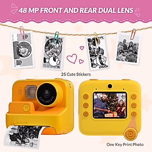 Mafiti Kids Camera Instant Print, 48MP Digital Camera Selfie 1080P Video with 32G TF Card, Toys Gifts for Girls Boys Aged 3-12 for Christmas/Birthday/Holiday (Orange)