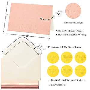 Crisky Embossed Thank You Cards (50 Pack) with Envelopes & Stickers Thank You Greeting Notes Bulk for Birthday, Baby Shower,Bridal Shower, Wedding, Graduation Shade of Dusty Rose