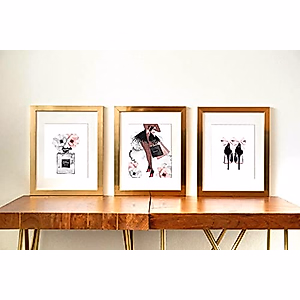 Watercolor Fashion Women Wall Art Glam Poster Modern Artwork for Girls Bedroom Pink Flowers Perfume Handbag High Heel Lips Paintings for Women Room Bathroom Gift (8x10 inch，Set of 4，Unframed)