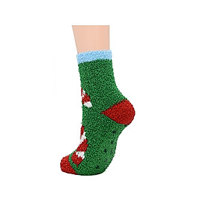 Century Star Womens Fuzzy Socks with Grips Hospital Socks Non Slip Slipper Socks Athletic Fluffy Cozy Gripper Yoga Pilates Socks for Christmas 5 Pairs Chriatmas Set