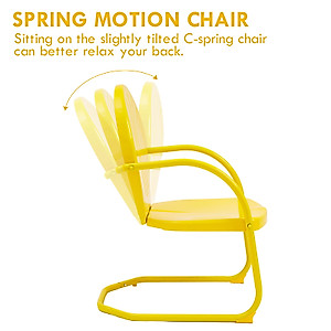 Marcytop Outdoor Bistro Set, 3 Pieces Retro Metal Porch Furniture Set, All-Weather Patio Bistro Set, 2 C-Spring Metal Chairs and Round Side Table for Porch, Garden, Lawn and Balcony, Yellow