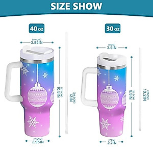 Insulated Stainless Steel Tumblers 40 Oz with Handle and Straw Lid, Christmas Snowflakes Design Insulated Travel Tumbler