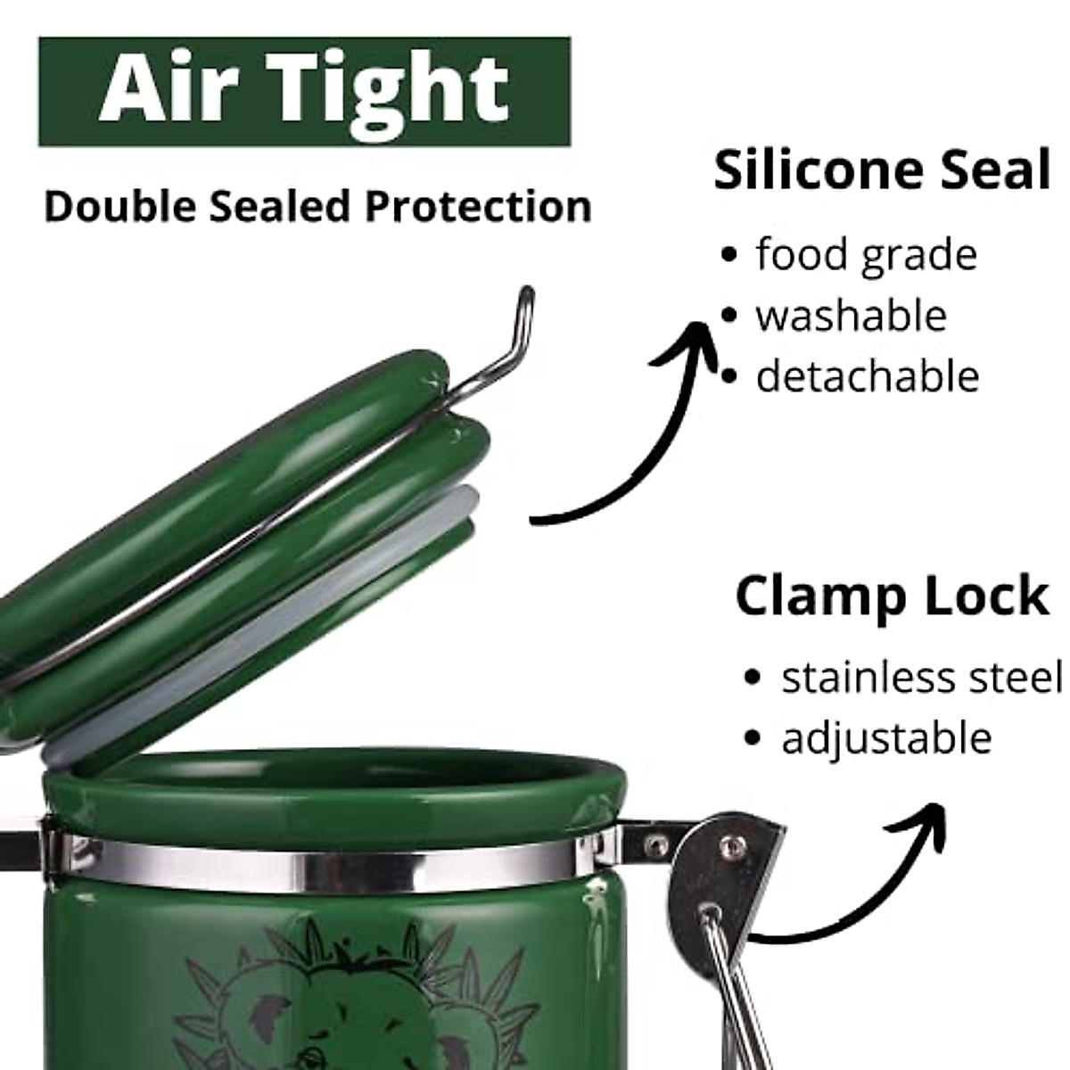 Gangster Teddy Smell Proof Jar Half Oz (250ml), Teddy Bear Stash Jar Air Tight Containers Double Sealed Airtight Jar, Separate Space for Humidity Pack To Keep Herbs, Spices Fresh For Months - Green