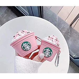 AirPods 2 & 1 Case Cover, 3D Cute Cartoon Kawaii Pink Drink Cup Keychain Design case, Charging Holster for Boys and Girls