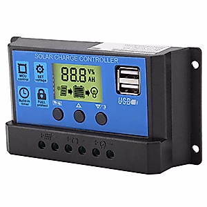 Solar Controller PWM 12V 24V Dual USB Solar Panel Battery Controller Regulator LCD Display 10/20/30A Overload Overcurrent Protection with Manual for Street Light (YJSS-20A)