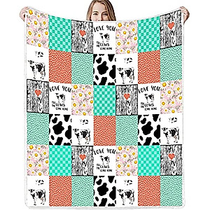 WGFAKJMO Cow Blanket Cute Cow Print Blanket Cow Beding Sherpa Fleece Throw Blanket Farm Animals Blanket Warm and Plush Cow Print Throw Blankets for Bed Sofa Travel Couch（Green，(50 x 60 in)）