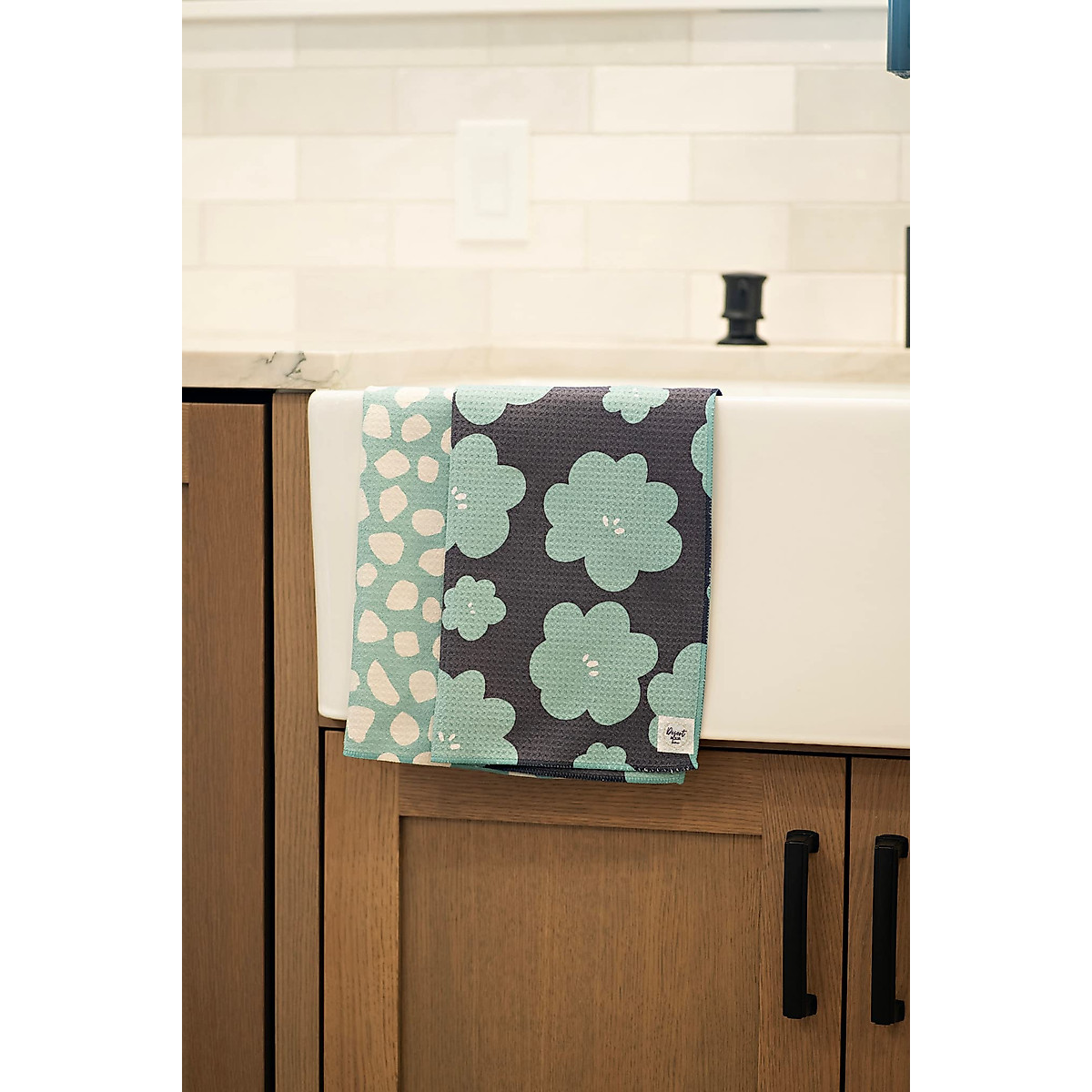 Desert Aqua 2 Pack || Not Your Ordinary Kitchen Towels || Dish Towels || Tea Towels || Waffle Weave Microfiber || Designer Prints || Highly Absorbent || Hanging Hook (Turquoise)