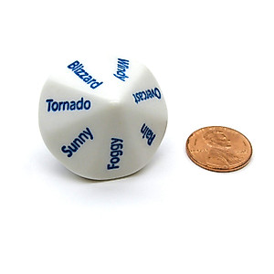Liphontcta Koplow Games Weather Dice D14 26mm RPG D&D Setting Die, 1 Piece - White with Blue Words