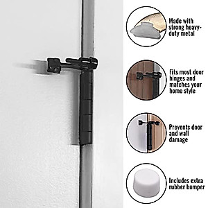 DCC Home Decor- 3Pack of Quality Solid Heavy Duty Matte Black Door Stoppers with Extra Rubber Bumper Adjustable 2.5" Wide - Fits Standard Hinge Pins (3, Matte Black)