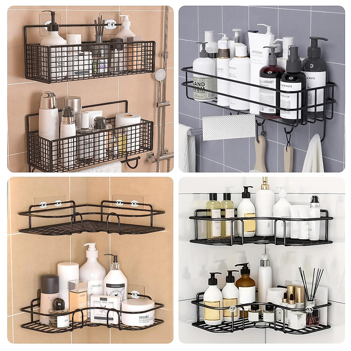 Gjinxi 8Pcs Shower Caddy Adhesive Replacement, Shower Shelf Adhesive No Drilling, Strong Adhesive Shower Hooks, Waterproof Shower Adhesive Strips for Shower Caddy Baskets, Kitchen Racks