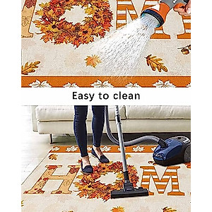 Outdoor Area Rug for Patio,Fall Thanksgiving Home Quotes Maple Leaf Camping Rugs Indoor Large Floor Mat 4x6ft,Sunflower Wreath Linen Outside Carpet for Deck RV Picnic Porch Backyard Bedroom