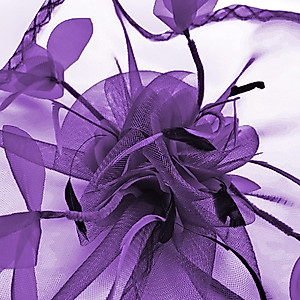TS Fascinators Hat Mesh Floral Feather Fascinator Headband for Wedding Cocktail Tea Party or Special Occasion(Purple)