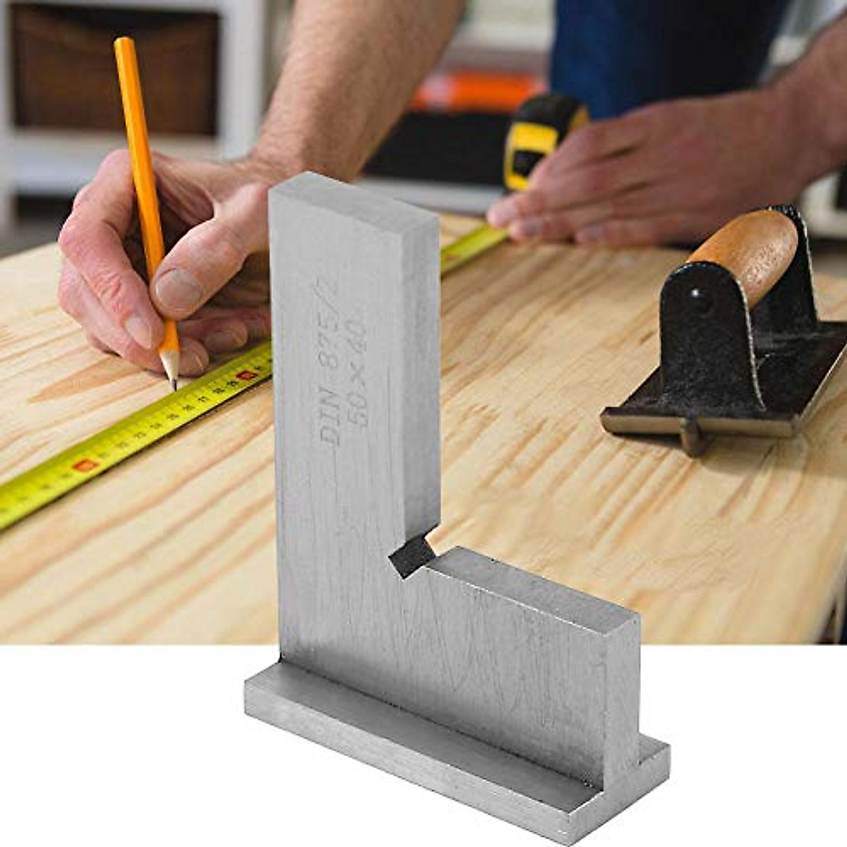 Machinist Steel Square, High Accuracy Carbon Steel Flat 90 Degree Right Angle Ruler Square Layout Tool Engineer Square Tool with Seats(50x40)