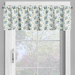 Ambesonne Ivory and Blue Valance & Tier Curtain 3 pcs Set, Forget-me-not Flowers Pattern Fresh Foliage on Ivory Backdrop, Window Treatments for Room Kitchen Decor, 55" x 24", Pale Blue Ivory and Green