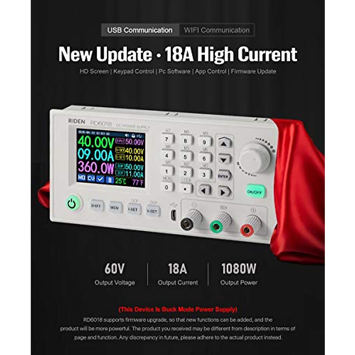 RD RD6018 DC Power Supply Variable Adjustable Lab Bench Power Supply Buck Converter Step Down Switching Regulated 4-Digital LCD Display 60V 12-18A 800W