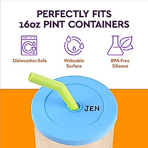 [4 Pack] Impresa Silicone Straw & Reusable Lid Set for Ninja Creami NC300, NC301 & NC299AMZ - Impresa Thick Reusable Straws Silicone Lids for Ninja Creami Containers - Silicone Straws Reusable Lids