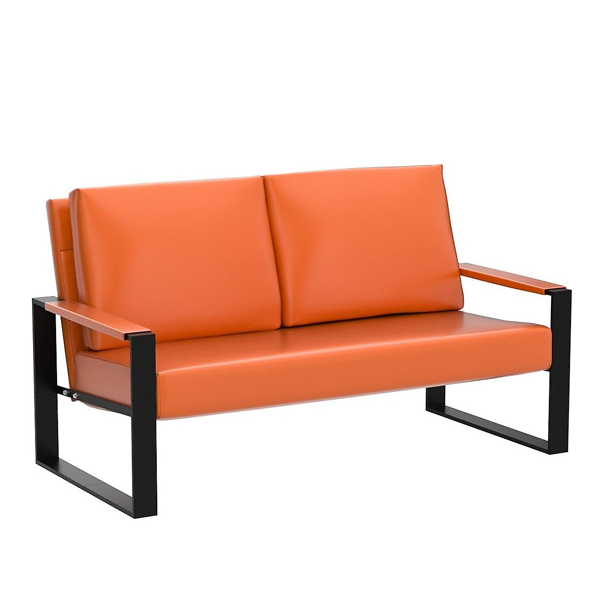 AWQM Mid-Century Loveseat Sofa, Faux Leather, Orange, 2-Seat, Small Couch for Bedroom, Office, Living Room, Sofa