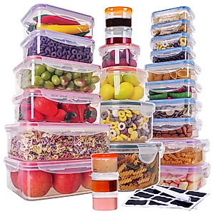 RockBerry 50 Pcs Large Food Storage Containers with Lids Airtight-85 OZ to Small Containers-Total 526 Oz BPA Free Plastic Stackable Containers For Pantry kitchen Organization, Microwave Safe