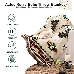 Hopstar Aztec Throw Blanket Navajo Indian Blankets and Throws Boho Western Decor Couch Cover Blanket for Bed Sofa Living Room Beach Travel 51"x63"