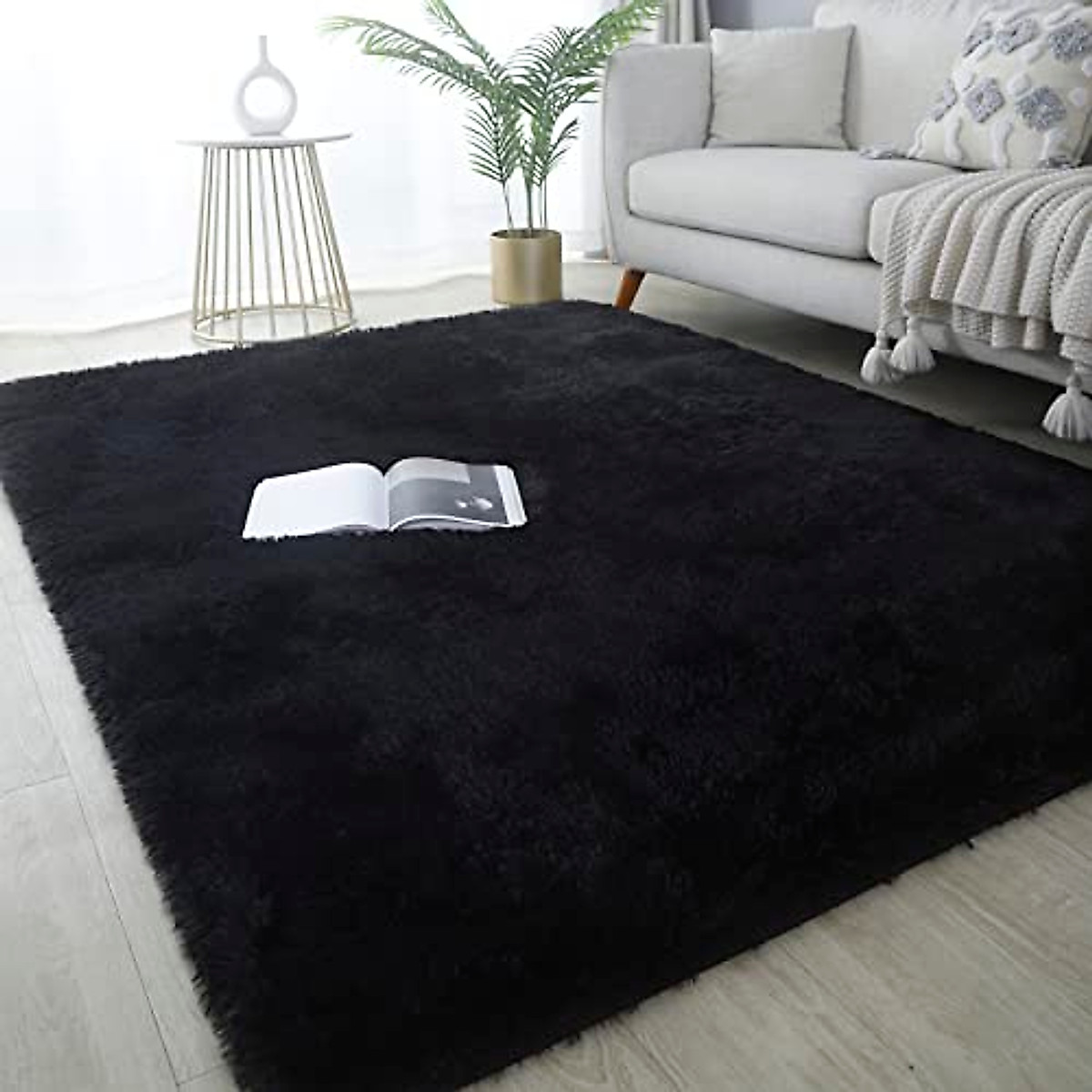 GERBIT Shag Area Rug 9x12 Feet Soft Indoor Rectangular Rugs Carpet Modern Luxury Plush Rugs for Living Room Home Decor Black