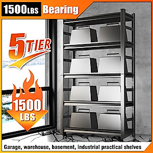 PRESTELION 63" H Garage Shelving,1500LBS Heavy Duty Garage Storage Shelves,Adjustable 5 Tier Metal Shelving Unit,for Garage Warehouse Basement Industrial Utility Racks,Black