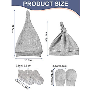 Baby Hats Newborn Knot Beanie No Scratch Mitten Non-Slip Sock for Boys and Girls (White, Gray, Black, Blue, Navy Blue,5 Sets)