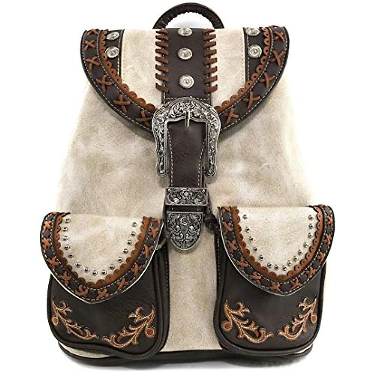 Zelris Western Country Floral Buckle Rucksack Backpack with Matching Wallet Set (Beige)