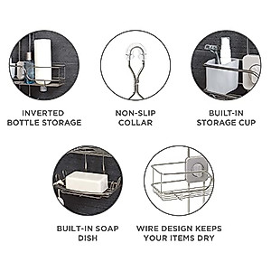 Zenna Home Rustproof 4-Way Adjustable Hanging Over-The-Shower Caddy, with Inverted Bottle Storage, Soap Dish, Razor Hooks and Storage Cup, Stainless Steel