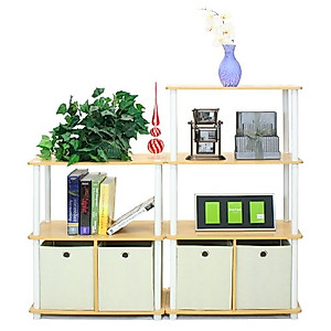 Furinno Go Green 3-Tier 2-Bins Multipurpose Storage Shelf, 2-Pack, Dark Cherry/Black