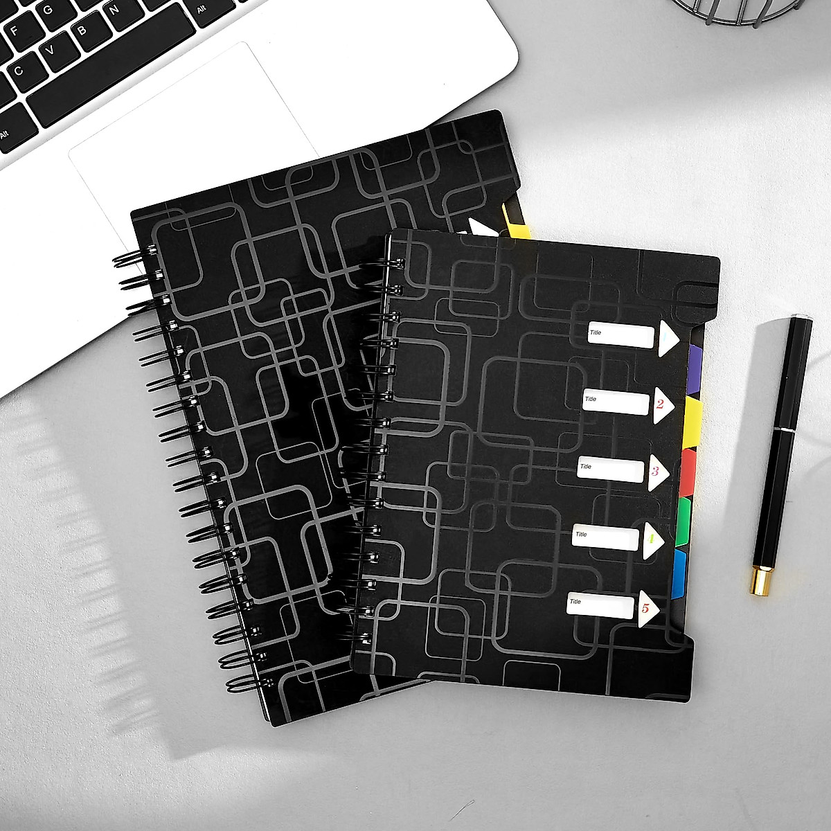 CAGIE Spiral Notebook for Work 240 Pages 5 Subject Notebooks College Ruled with Dividers Tabs A5 Small Spiral Bound Journal for School Office Supplies Note Taking, 5x7, Black