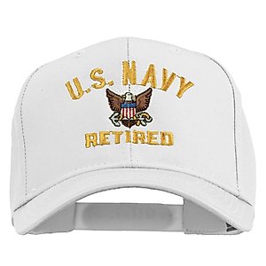 e4Hats.com US Navy Retired Military Embroidered Cap - White OSFM