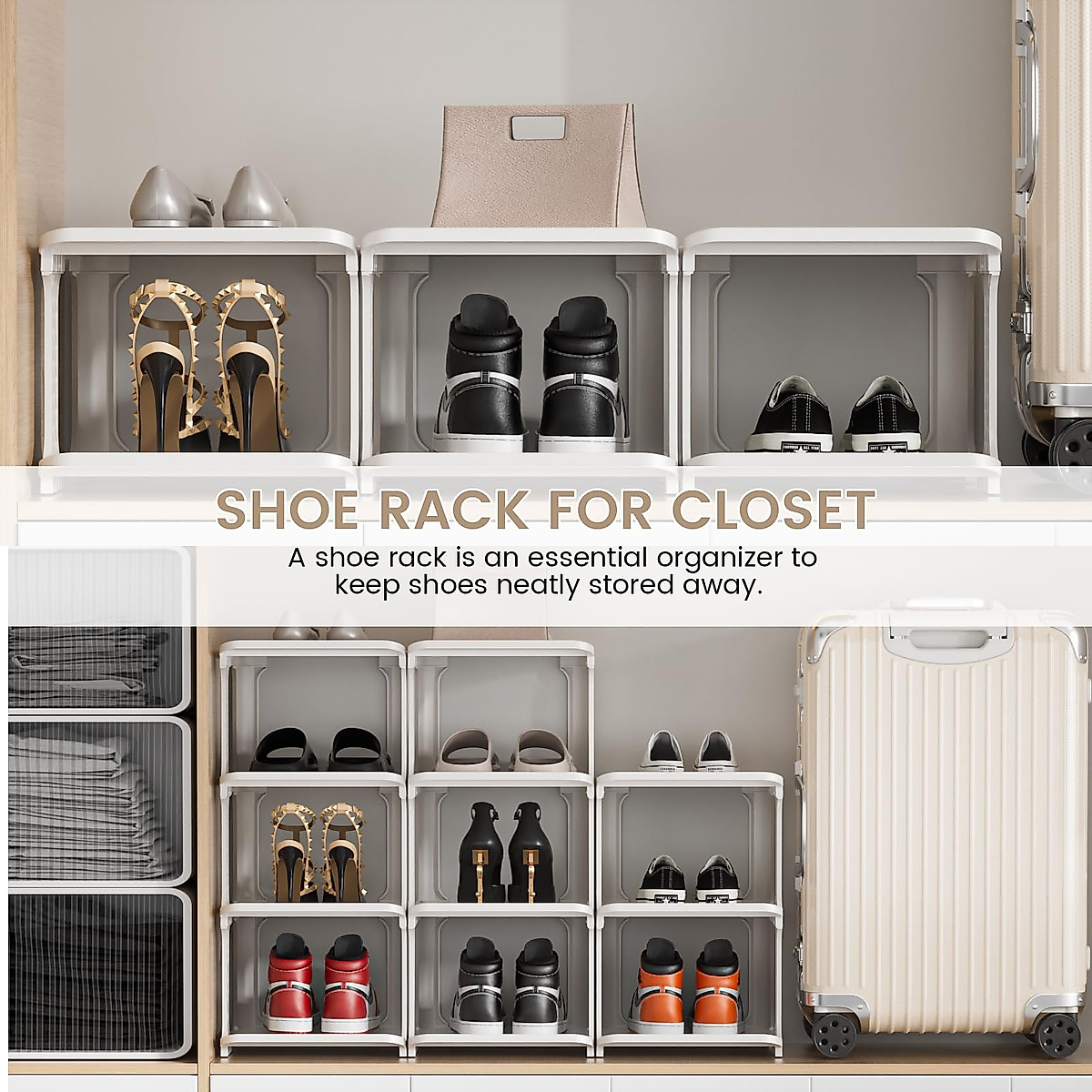 DomiZen 10 Tier Shoe Rack for Closet, Vertical Free Standing Shoe Organizer for Entryway, Stackable Shoe Storage Organizer for Women Kids