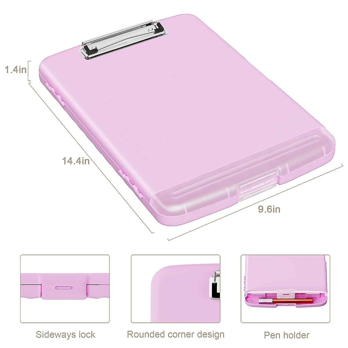 Piasoenc Clipboard with Storage, 8.5 x 11 Organization Box with Pen Holder and A4 Legal Paper Folder, Heavy Duty Plastic, Folio & Side-Opening, Low Profile Clip, for Teachers, Lawers, Deep Pink