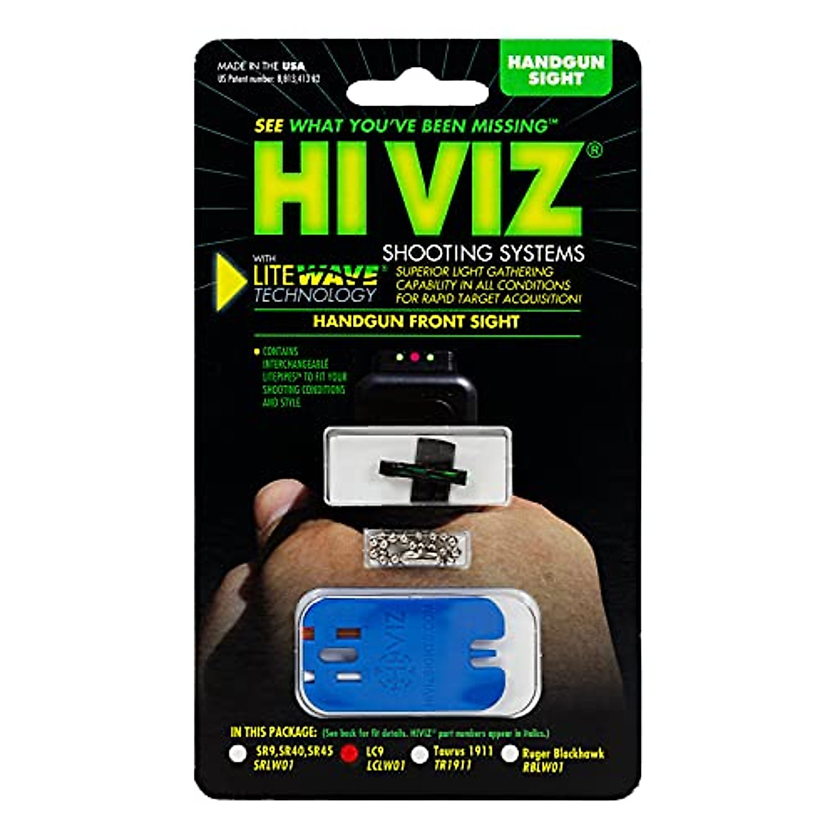 HIVIZ LCLW01 Ruger LC9/LC380 Interchangeable LITEWAVE Front Handgun Sight Green, Red, and White, One Size