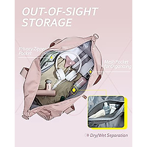 Gym Bag for Women, BAGSMART Sports Travel Duffel Bag With Shoe Compartment & Wet Pocket, Carry On Weekender Duffel Bag, Water Resistant Sports Gym Tote Bags Swimming Yoga - Pink