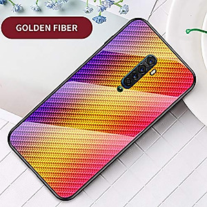 Grandcase Oppo Reno 2 Case,Ultra-Thin Advanced Carbon Fiber Texture Gradient Glass Box Scratch Resistant Tempered Glass Back Cover Case for Oppo Reno 2 6.5" -Gold