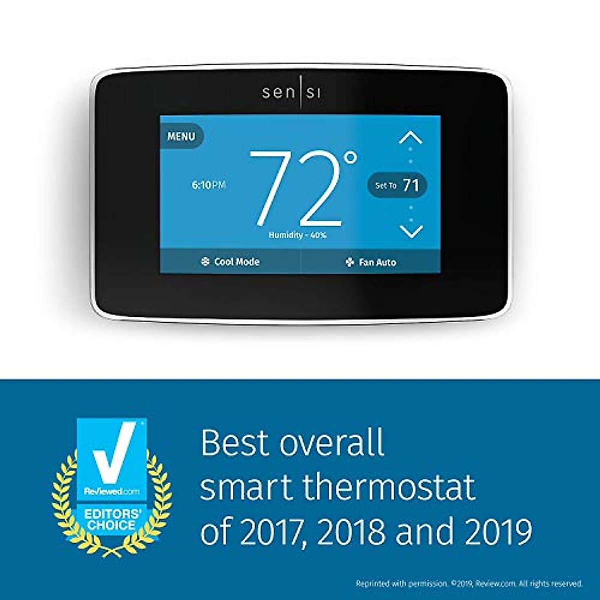 Sensi Touch Smart Thermostat by Emerson with Touchscreen Color Display, Programmable, Wi-Fi, Mobile App, Easy DIY, Data Privacy, Works with Alexa, Energy Star Certified, ST75 - Black, C-Wire Required