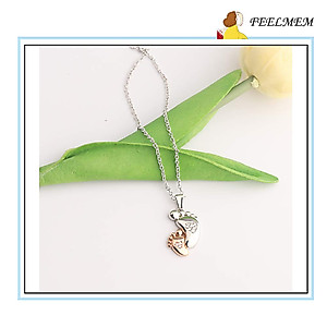 FEELMEM New Mom Gifts Baby Feet Footprint Necklace for New Mother Mommy to Be Pregnancy Announcement Gift(neck- Cooper footprint)