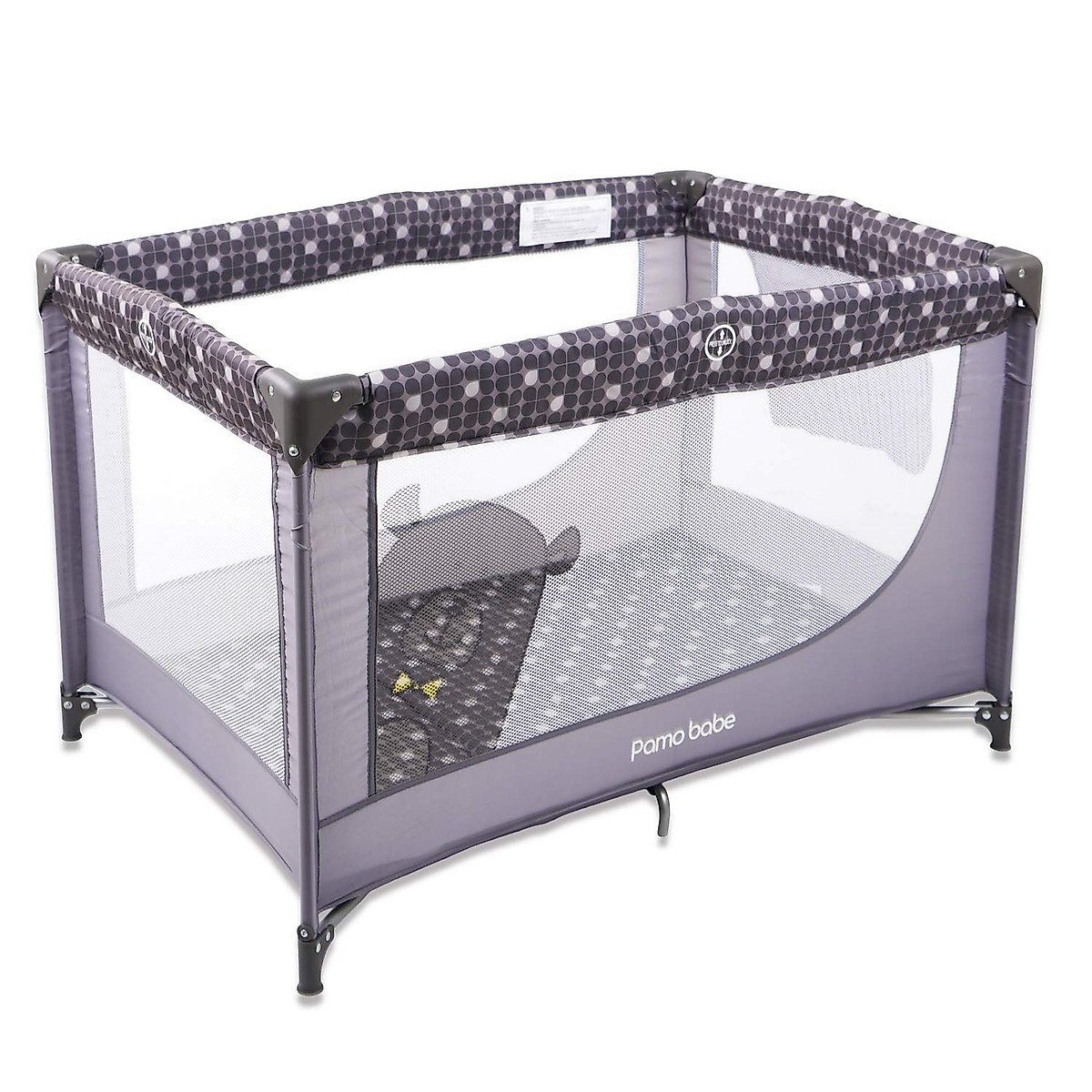 Pamo babe Lightweight Playard, Packable Sturdy Easy Setup Baby Playard with Mattress and Carry Bag(Grey)