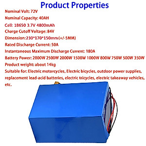 FREEDOH 72V 20AH 30AH 40AH E-Bike Battery Waterproof Lithium Battery Pack for 2800W-750W Electric Motorcycle Trike Electric Bike Moped Scooters Go-Kart Scooter with Charger,72v 40ah